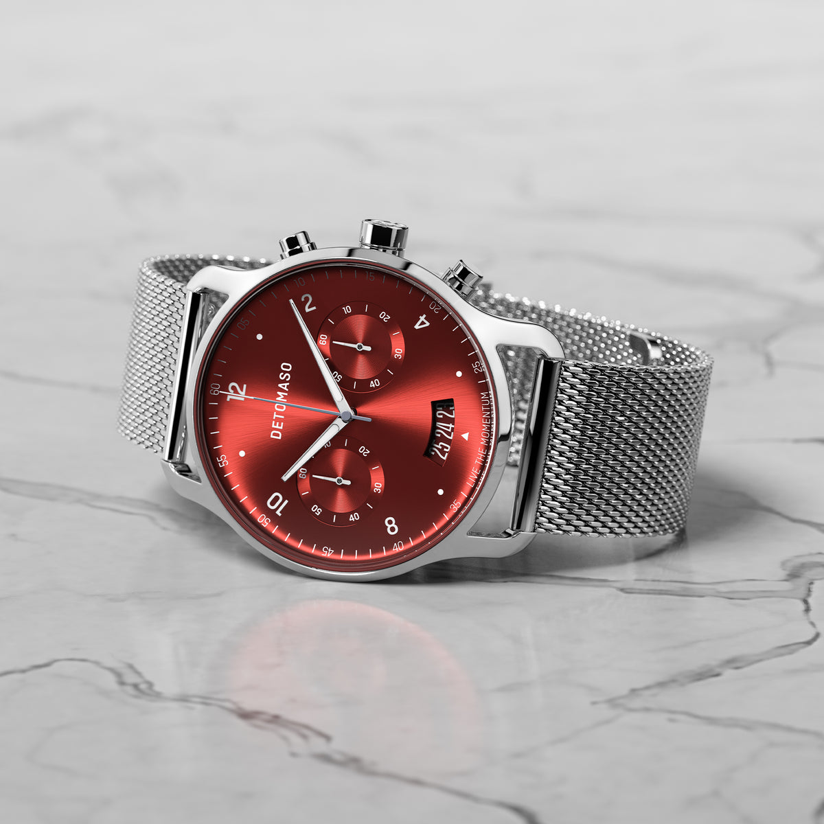 SORPASSO CHRONOGRAPH LIMITED EDITION SILVER RED Mesh Silver Glossy ...