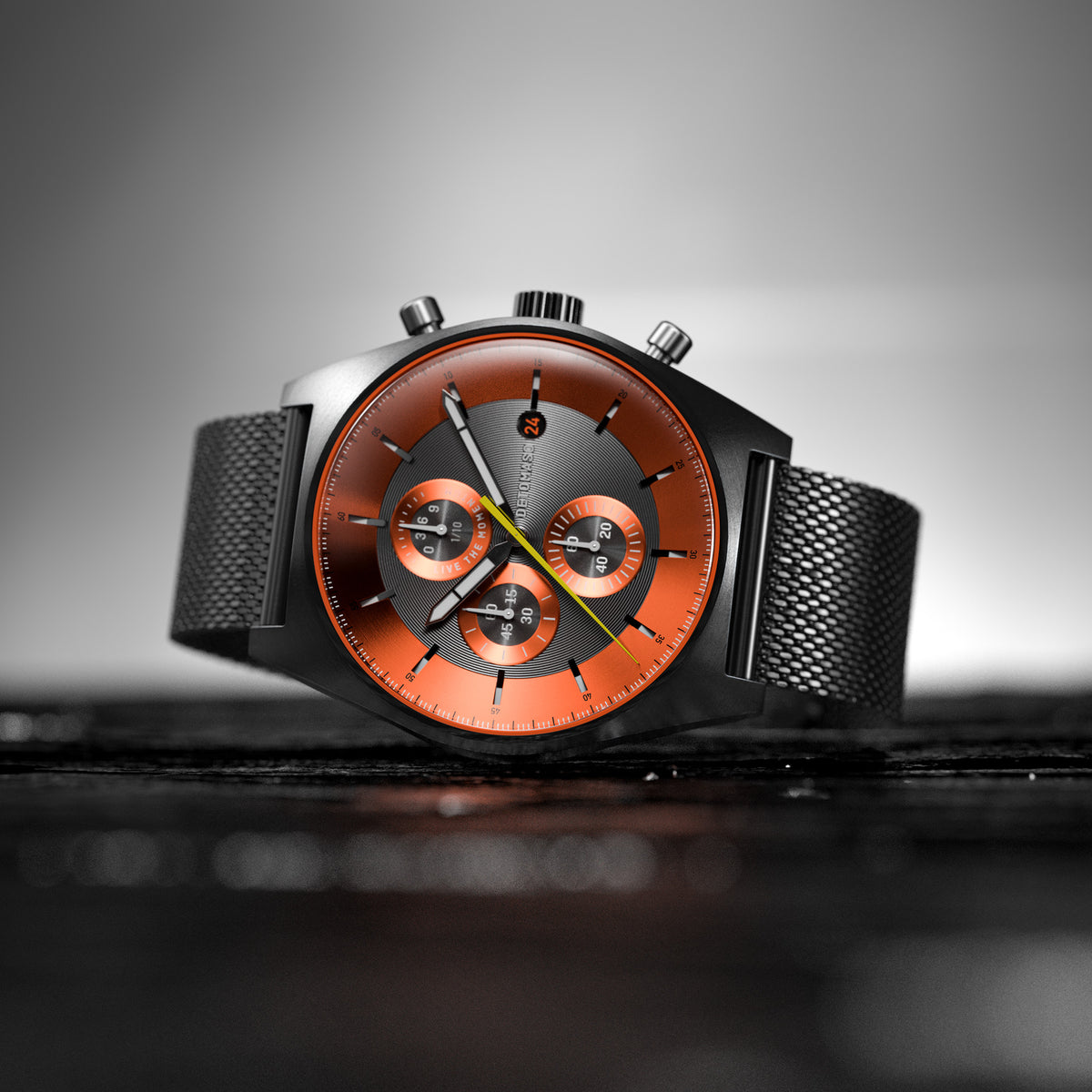 D10 CHRONOGRAPH GRAY ORANGE Mesh Gray Brushed – Detomaso Watches