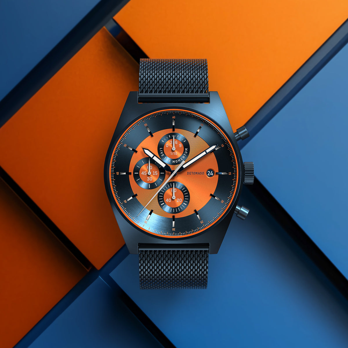 D10 CHRONOGRAPH BLUE ORANGE Mesh Dark blue Brushed – Detomaso Watches