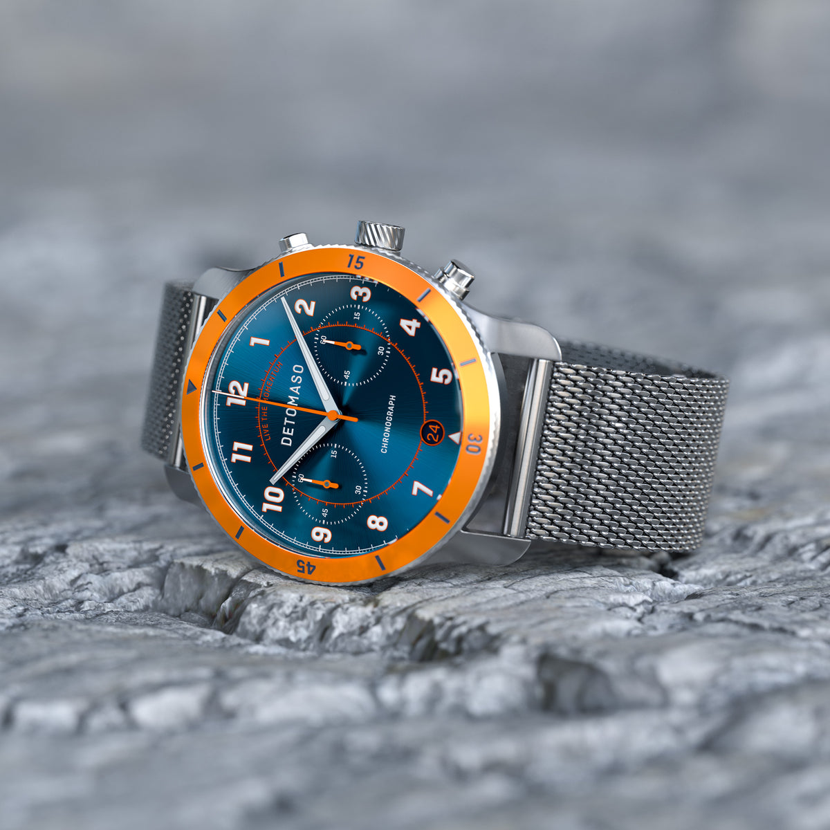 VENTURE CHRONOGRAPH LIMITED EDITION BLUE ORANGE Mesh Silver Matte ...