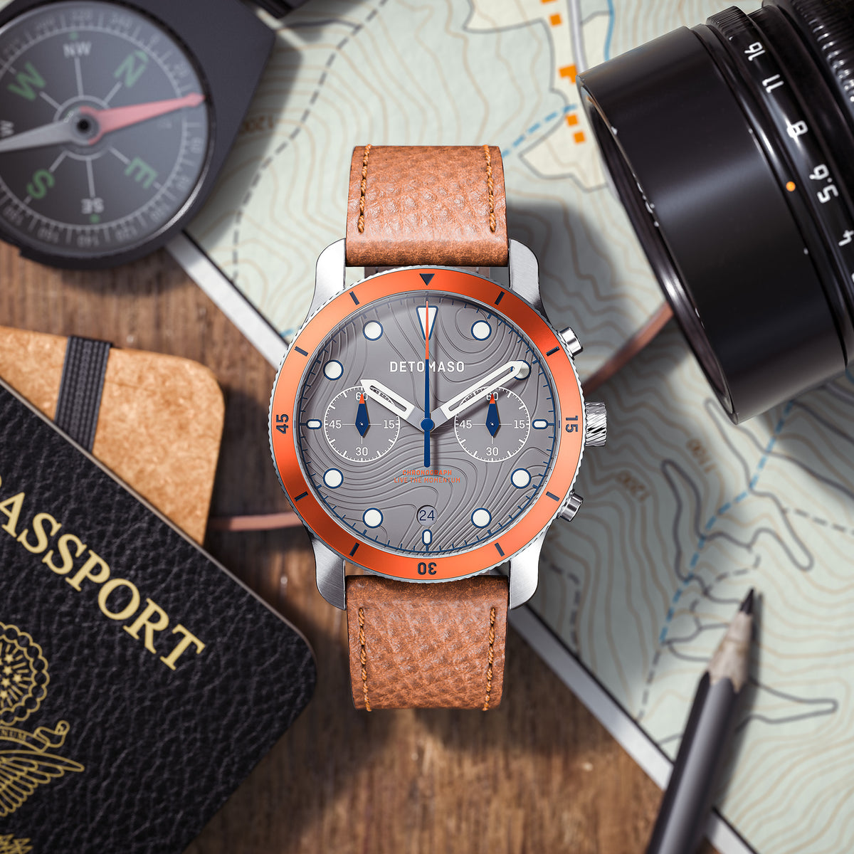 VENTURE CHRONOGRAPH TOPO GRAY Leather Brown Classic – Detomaso Watches