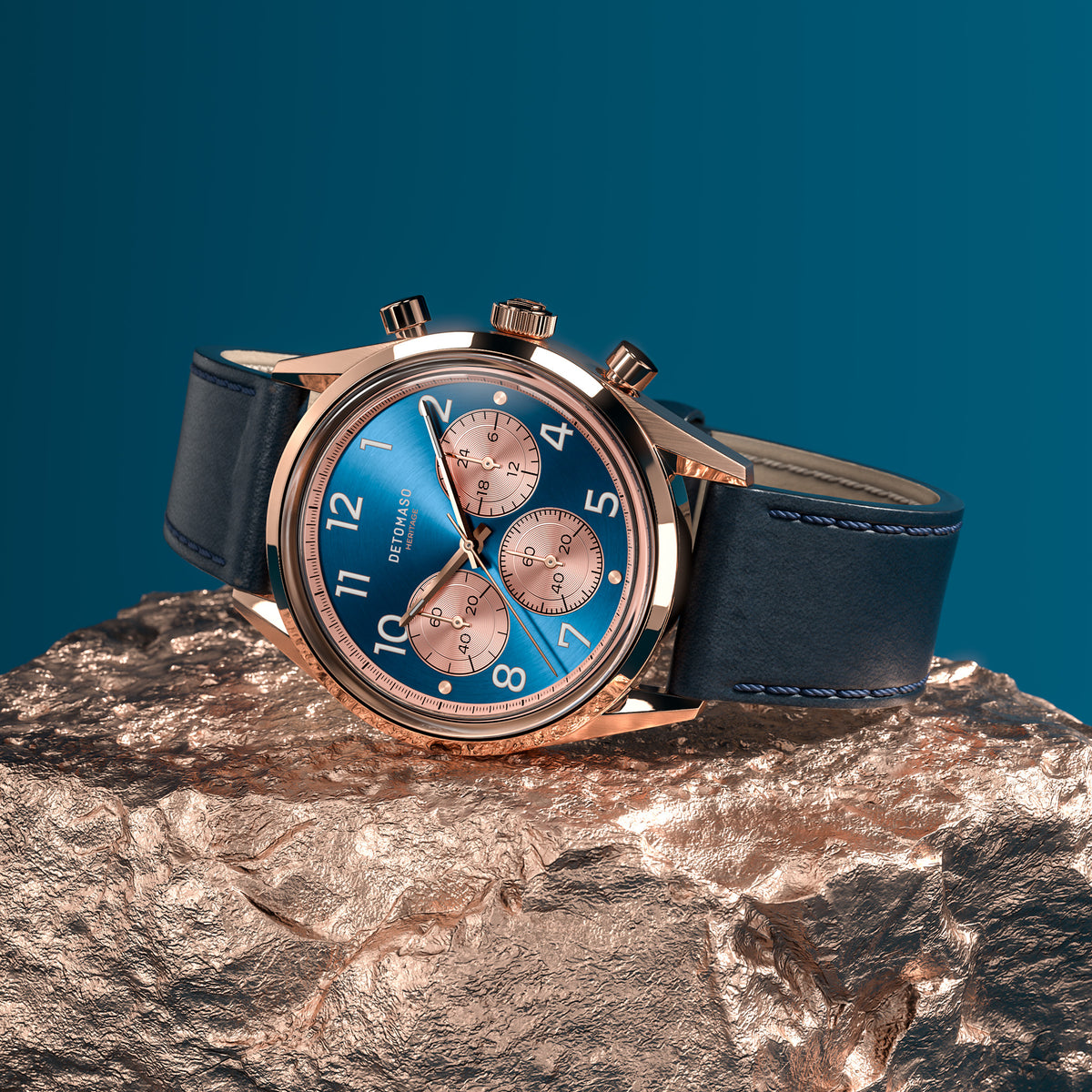 HERITAGE CHRONOGRAPH ROSE BLUE Leather Blue Toscano – Detomaso Watches