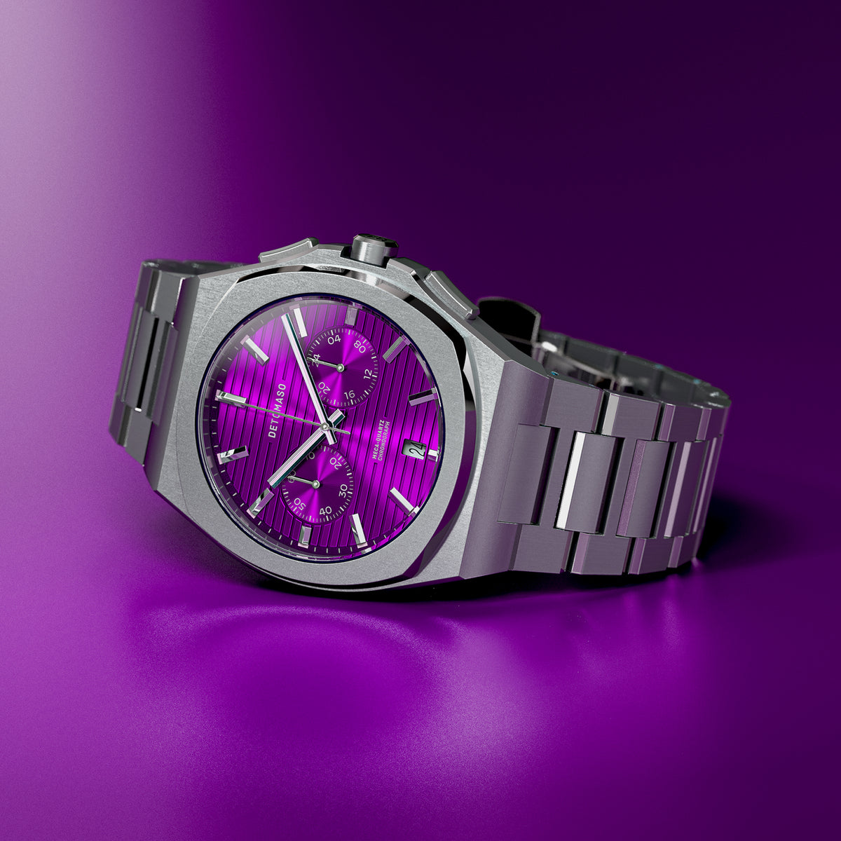 VOLTRE CHRONO PURPLE Stainless steel Silver Matte – Detomaso Watches