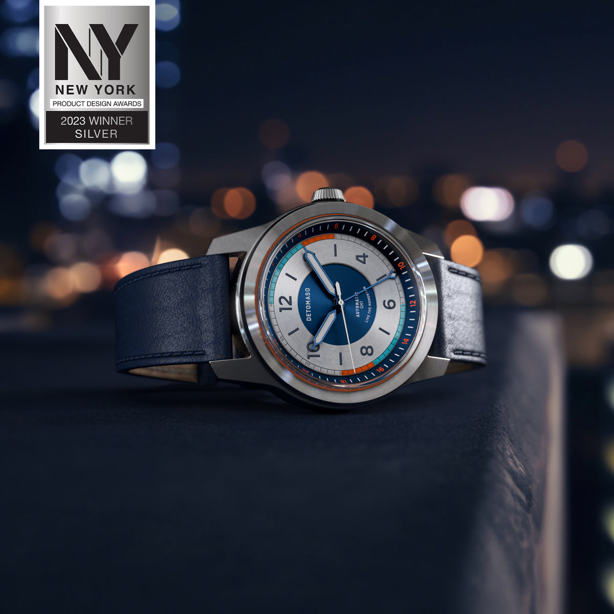 URBAN EXPLORER AUTOMATIC GMT SILVER BLUE Leather Blue Toscano ...