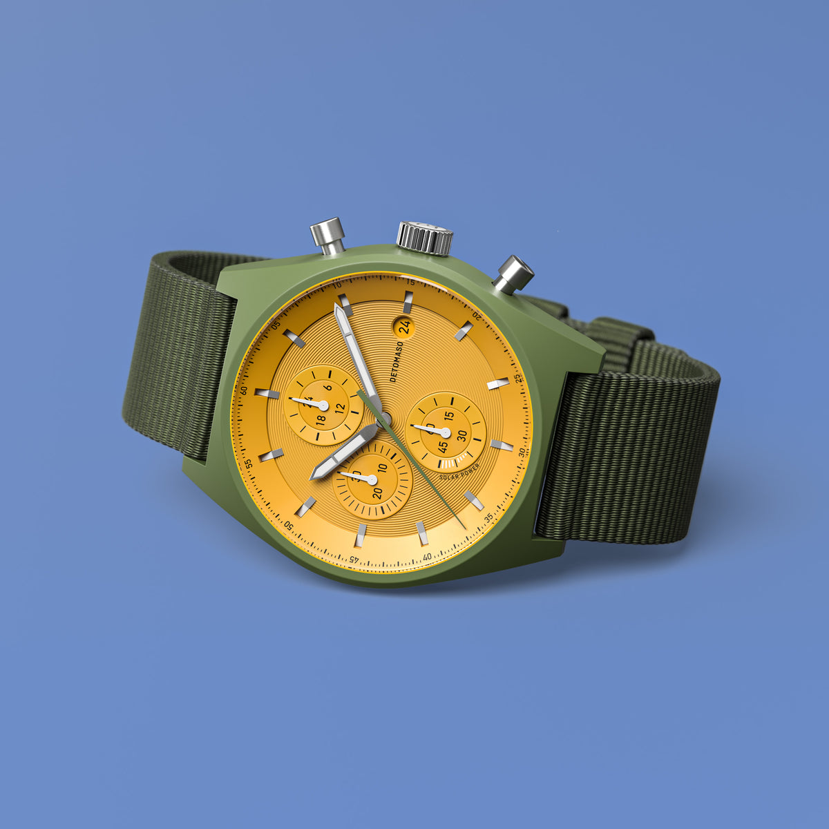 D10 CHRONO SOLAR OLIVE YELLOW Ocean Plastic Olive Woven – Detomaso Watches