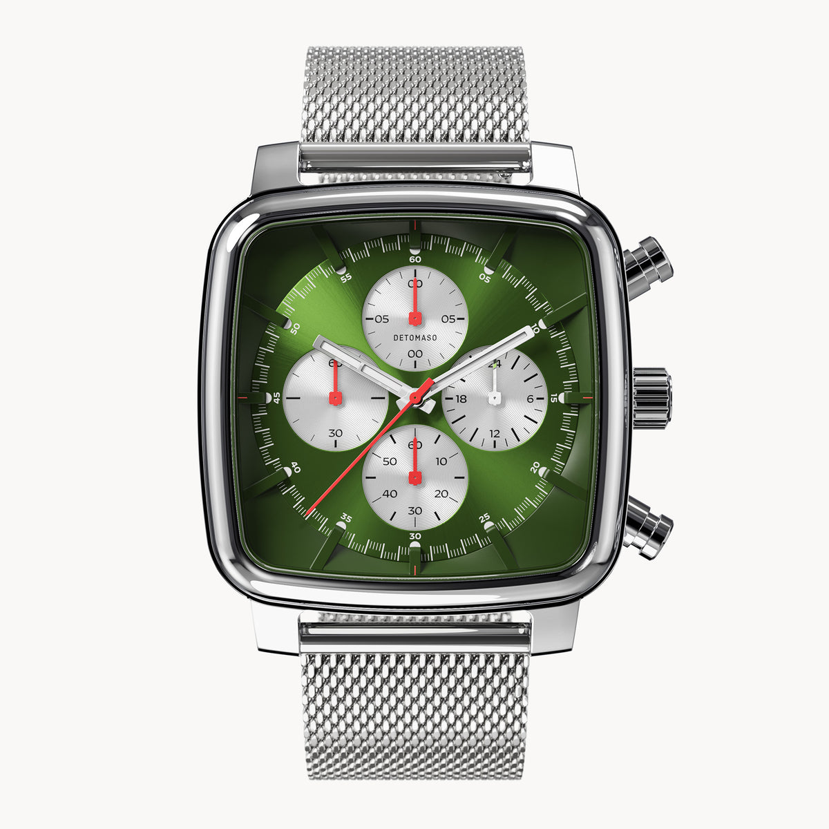 D20 CHRONOGRAPH STRADALE SILVER GREEN Mesh Silver Glossy – Detomaso Watches